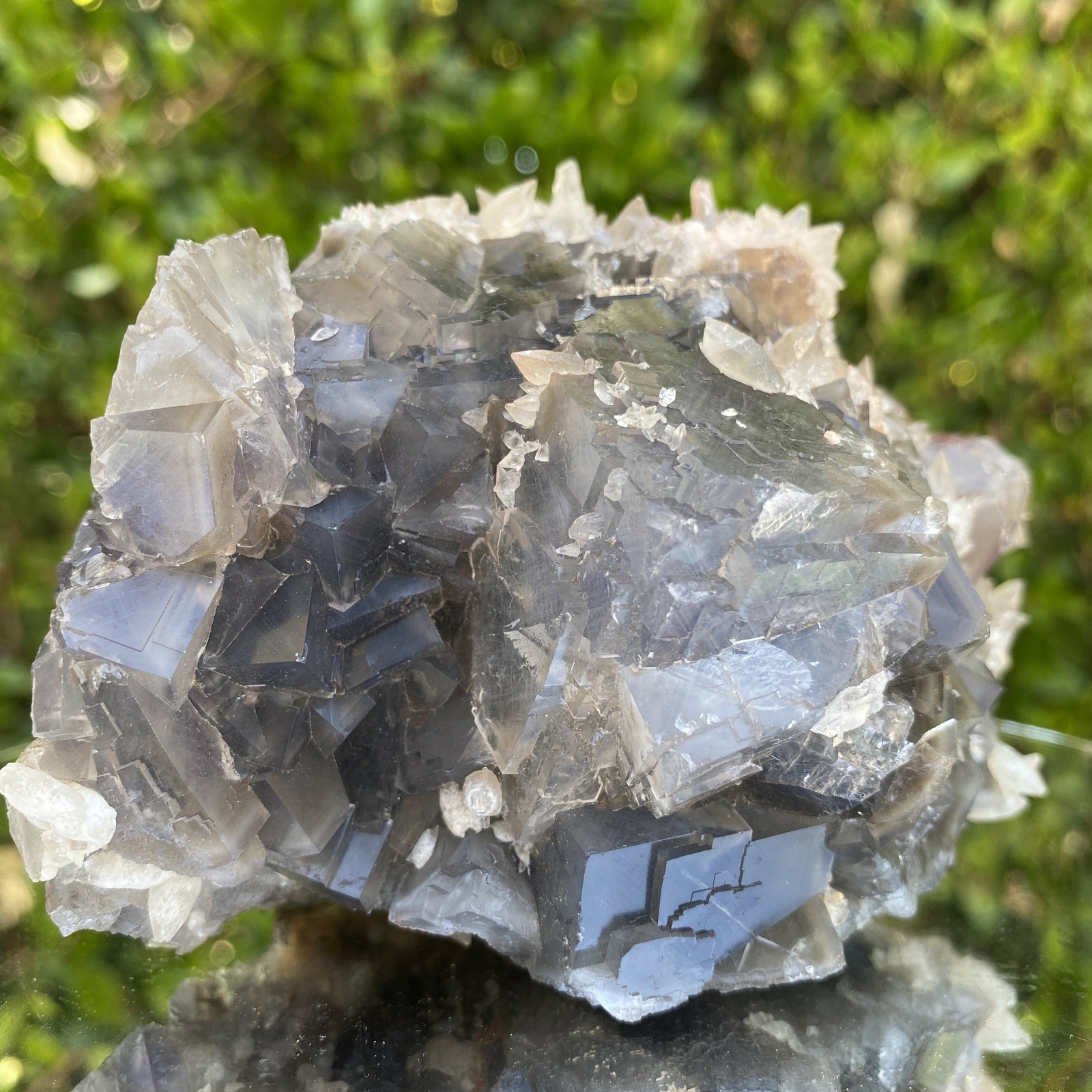 654g 12x8x8cm Spiky White Calcite Frost Bicolor Purple Grey Fluorite ...