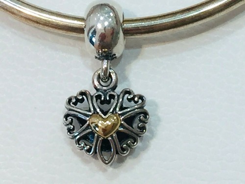 Authentic Pandora Two Tone Silver Gold Filled With Love Heart Charm ...