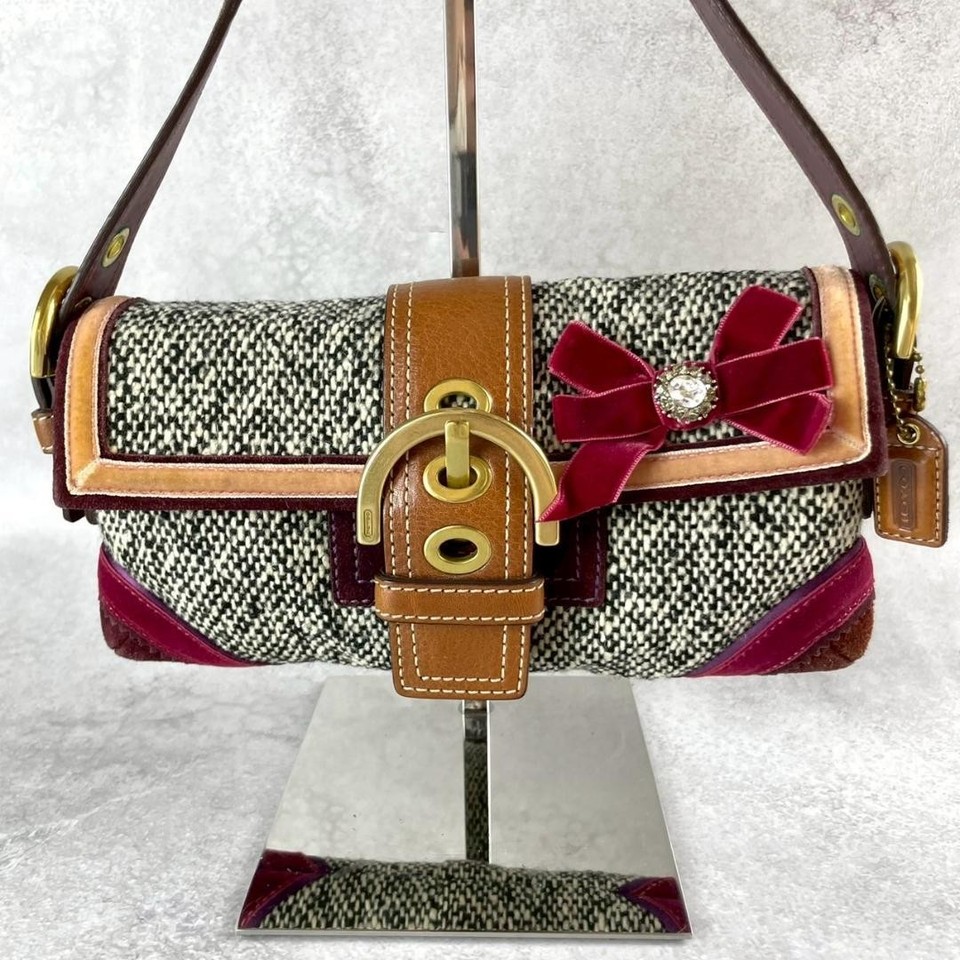 Coach Soho Tweed Leather Suede Multicolor Shoulder Bag Rare Design Auth ...