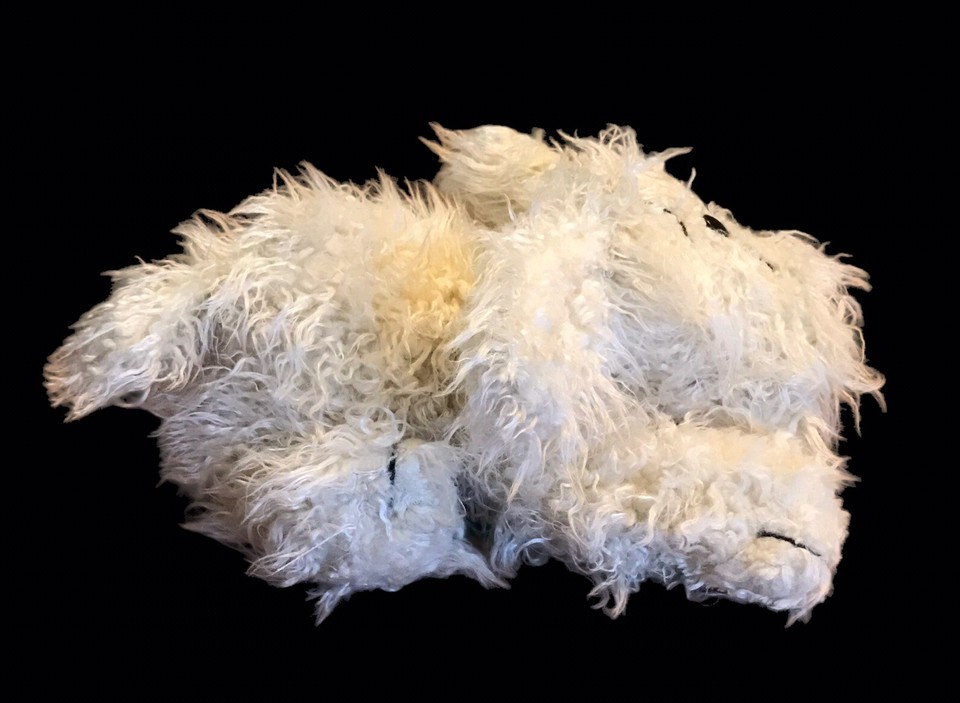 Russ CURLY White Dog Plush VTG Laying Flat Scruffy 10” | eBay