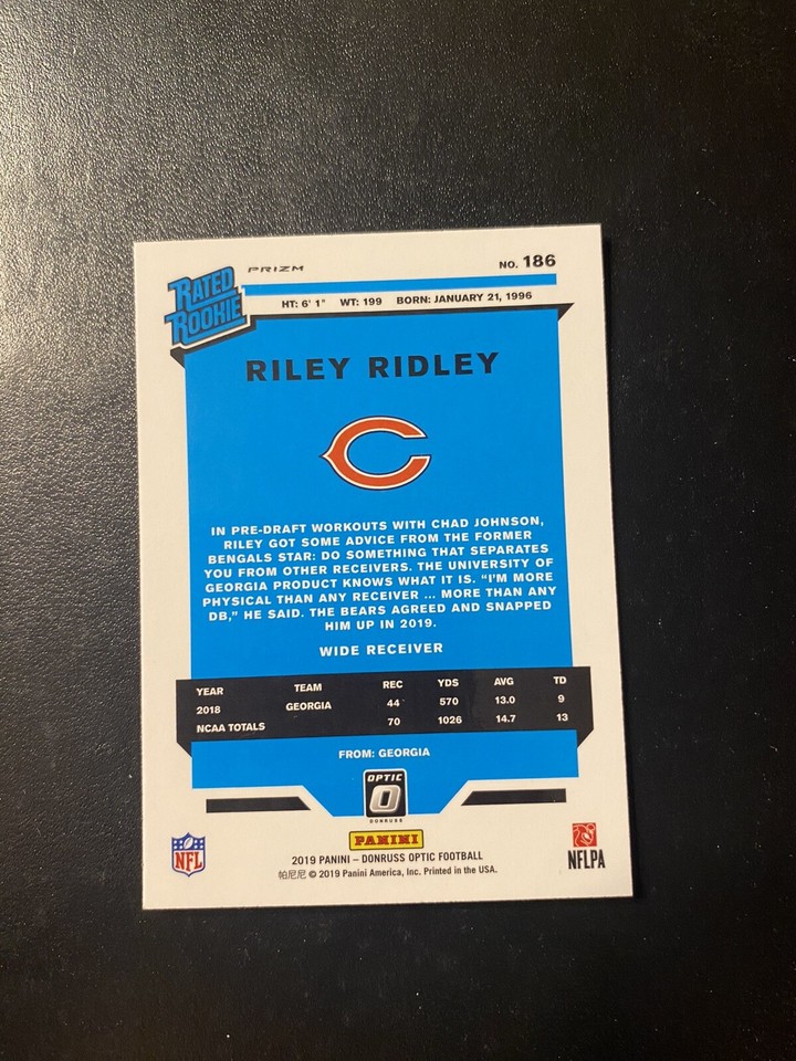 2019 Panini Donruss Optic - Rated Rookie Holo Prizm #186 Riley Ridley ...