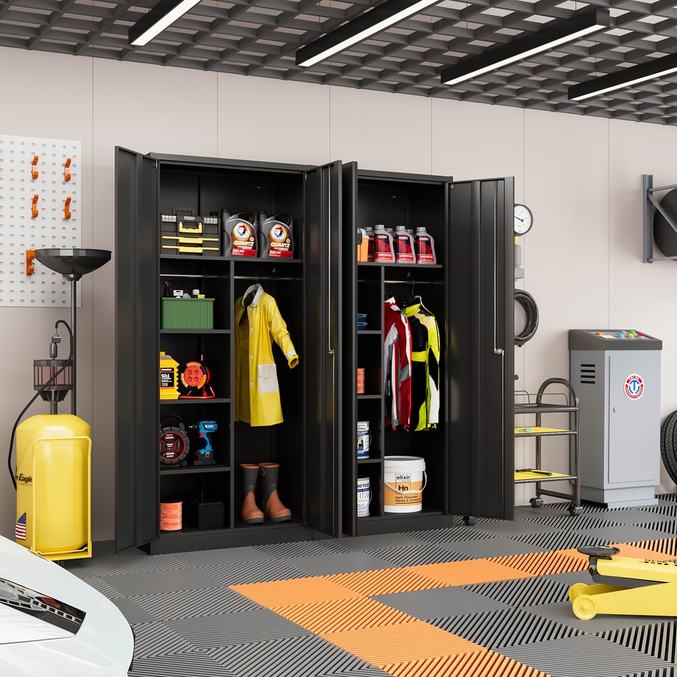 Metal Wardrobe Cabinet with Lock,Clothing Locker Storage Cabinet 2Door ...