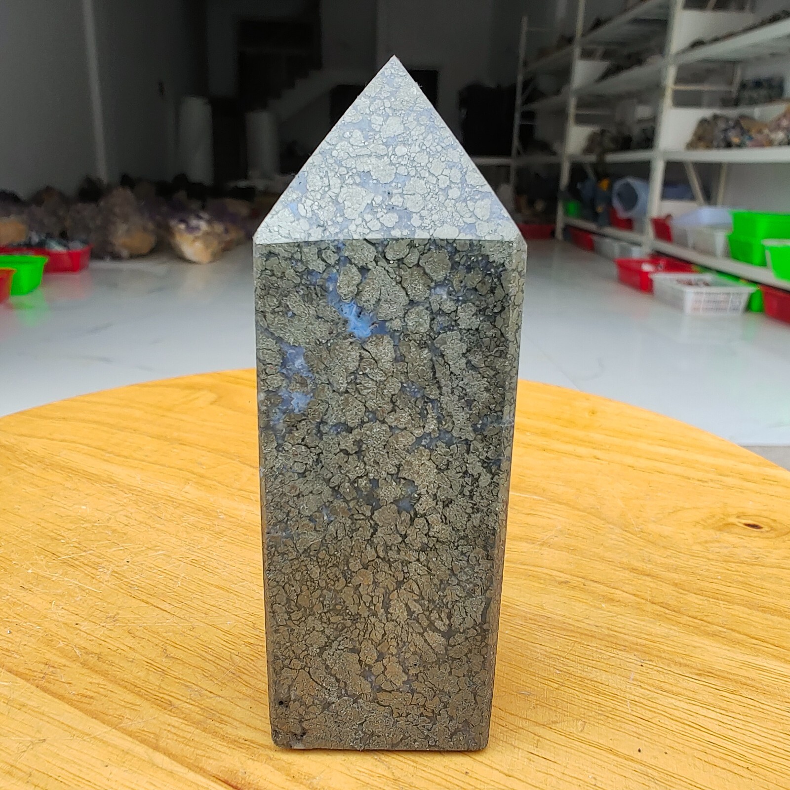 325g New Find Natural Beauty Pyrite Flower Grow With Agate Obelisk ...