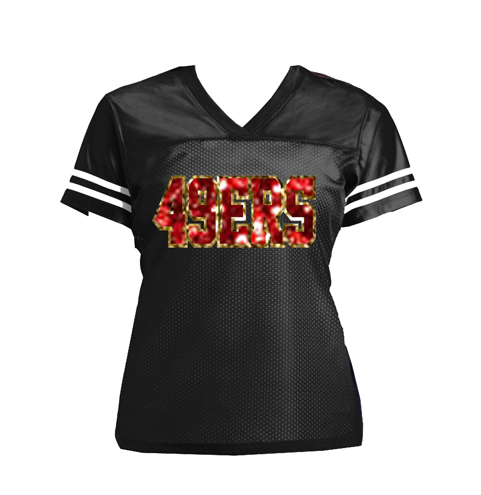 Black Red Gold Glitter 49ers Jersey Shirt for Ladies Women Niners San ...