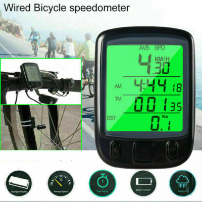 US LCD Digital Bicycle Computer Bike Backlight Speedometer Odometer ...