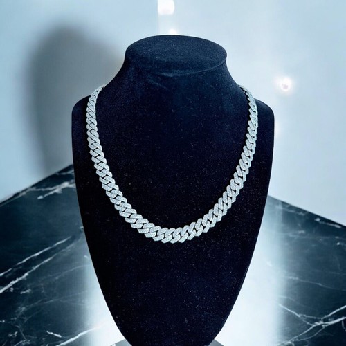 12mm Lab Created Diamond Cuban Link Chain for Men - 22" 14k White Gold ...