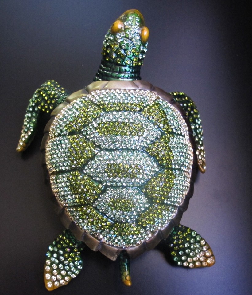Made with Swarovski Sea Turtle Trinket Box Figurine Rhinestones Green 6 ...