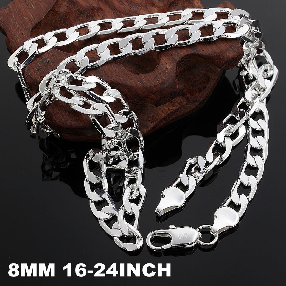 cute gift 925 Silver fashion NOBLE women men 8MM chain classic Necklace ...