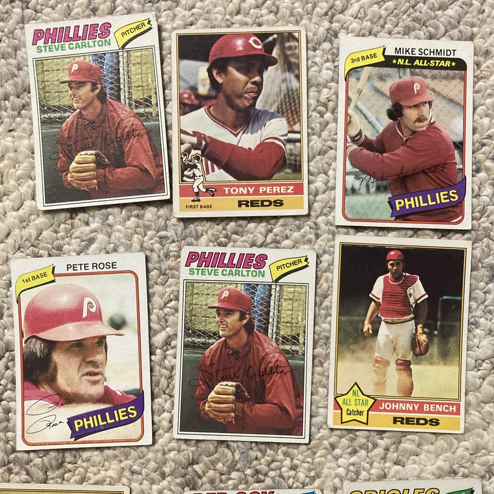 1970s And 80s Lot of 9 Cards Stars HOF Fisk Schmidt Pete Rose Brooks ...