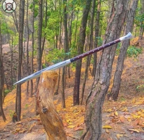 CUSTOM HANDMADE FORGED CARBON STEEL TOOL HUNTING VIKING SPEAR W/LEATHER ...