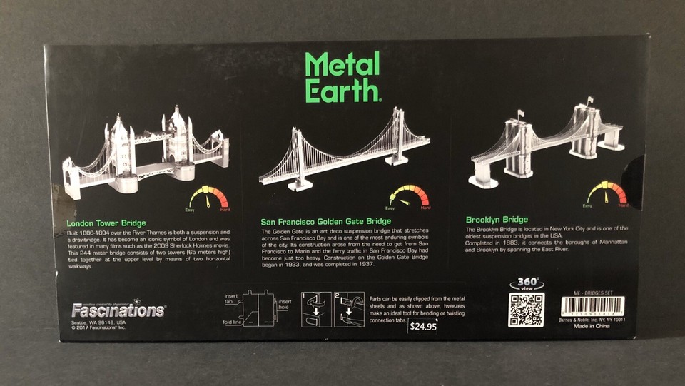 Metal Earth Bridges Set Brooklyn Bridge London Tower Bridge SF Golden ...