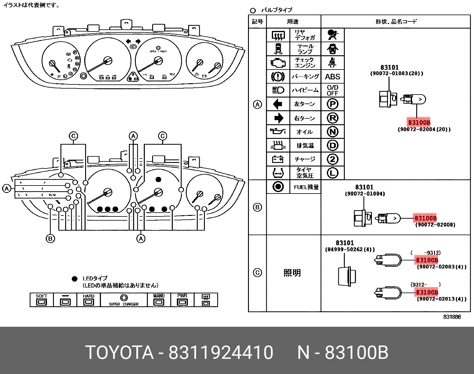 Genuine OE bulb, combination meter, no.1, 8311924410 for TOYOTA 83119 ...