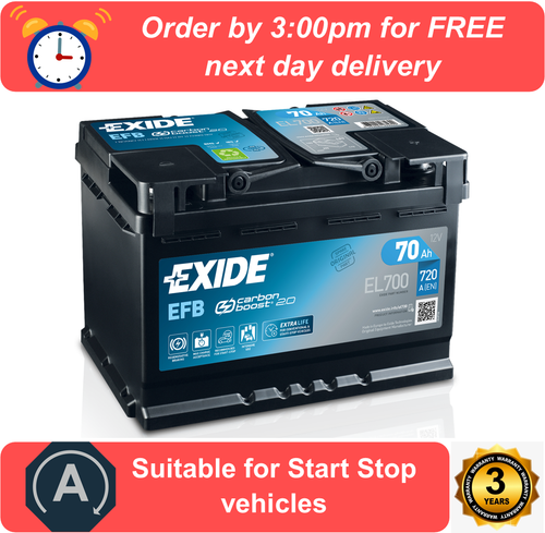 EXIDE Micro-Hybrid - EFB Battery - EL700 Fiat 500L 1.4 330 (2013-2021 ...