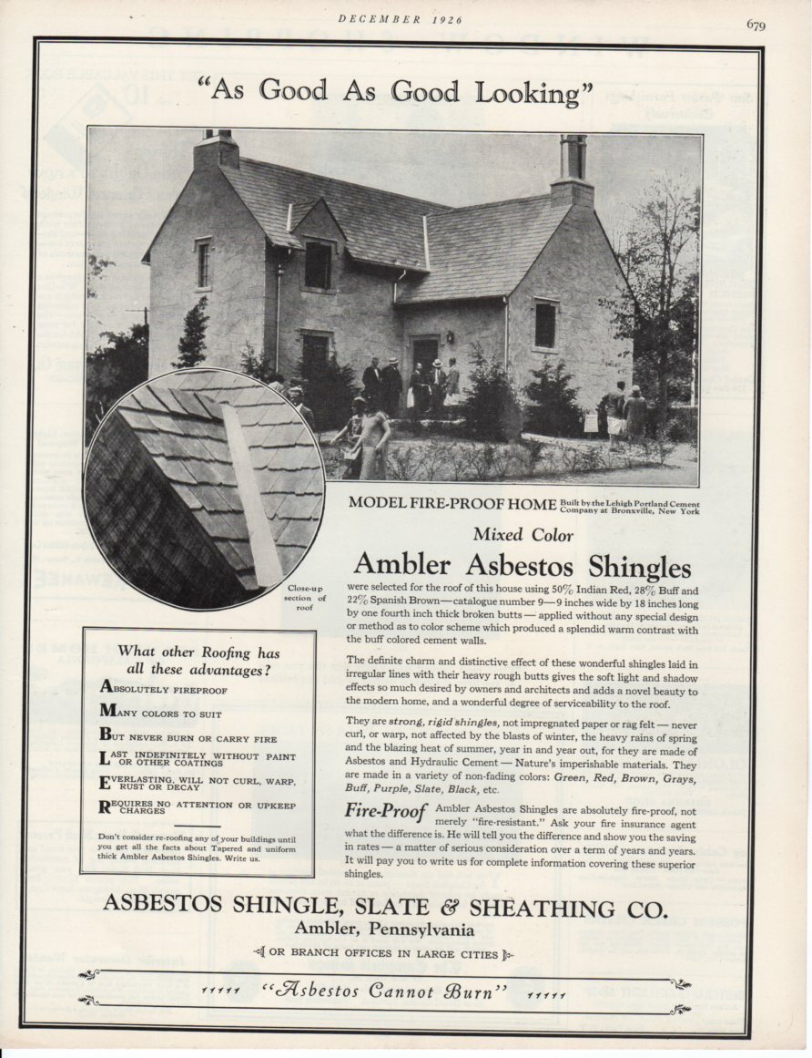 Vintage Print advertisement ad 1926 Ambler Asbestos Shingles Fire Proof ...