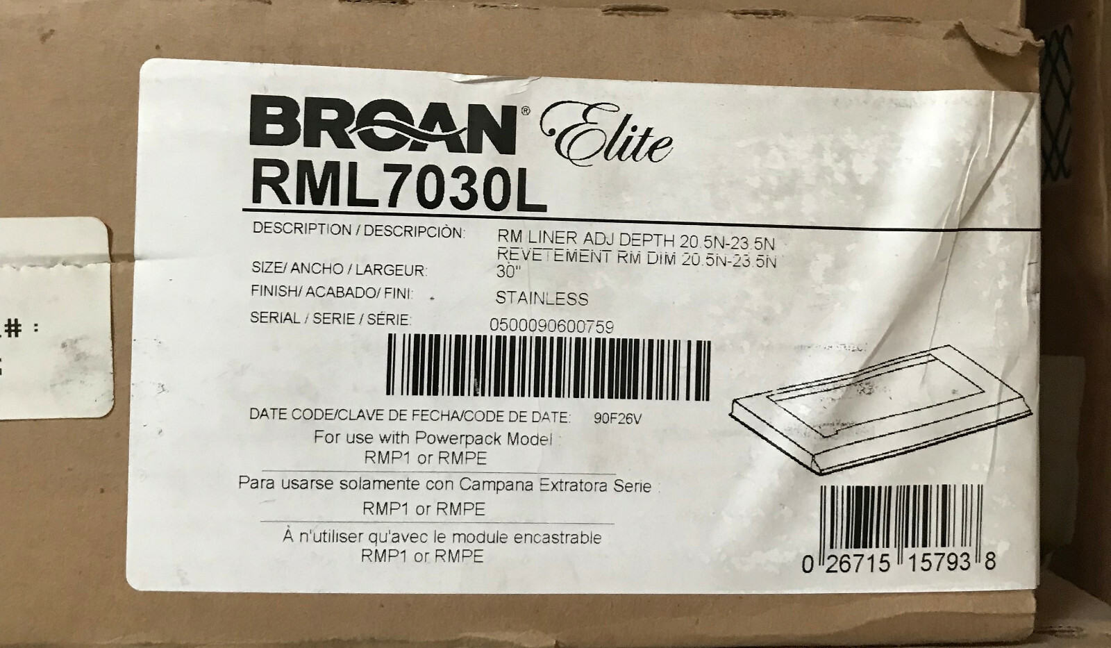 Broan 30-Inch Custom Hood Liner For RMP1/RMPE - RML7030L - Stainless ...