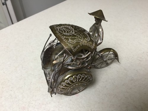 Vintage Chinese / Asian Hand Made Brass Miniature Rickshaw Pedicab Folk ...