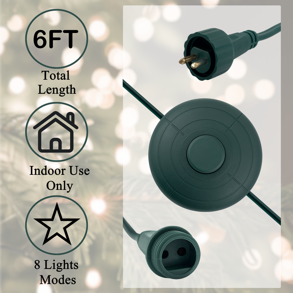 Christmas Tree LED Power Cord On/Off Foot Switch 8 Light Mode Control 1 ...