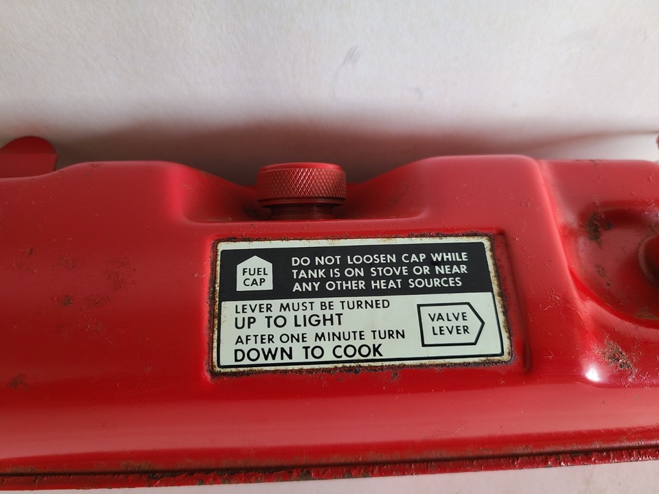 9/79 Coleman 425E 2 Burner Stove Fount / Tank w/ Fuel Filler Cap & Pump ...