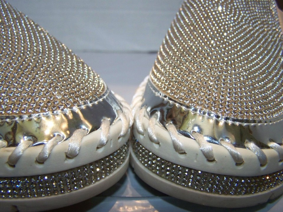Muguan Cream Soda Rhinestone Loafers Size 7 EC! Blingy Shoes Silver ...