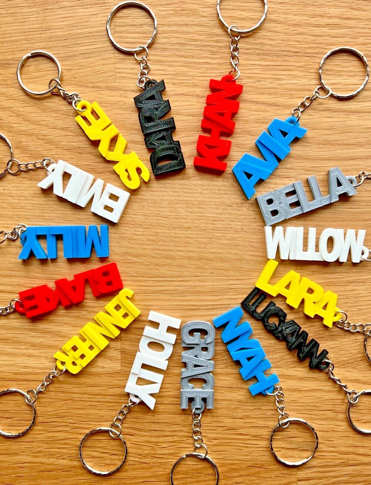 personalised key ring key chain 3d printed, Customisable. Parties, Name ...