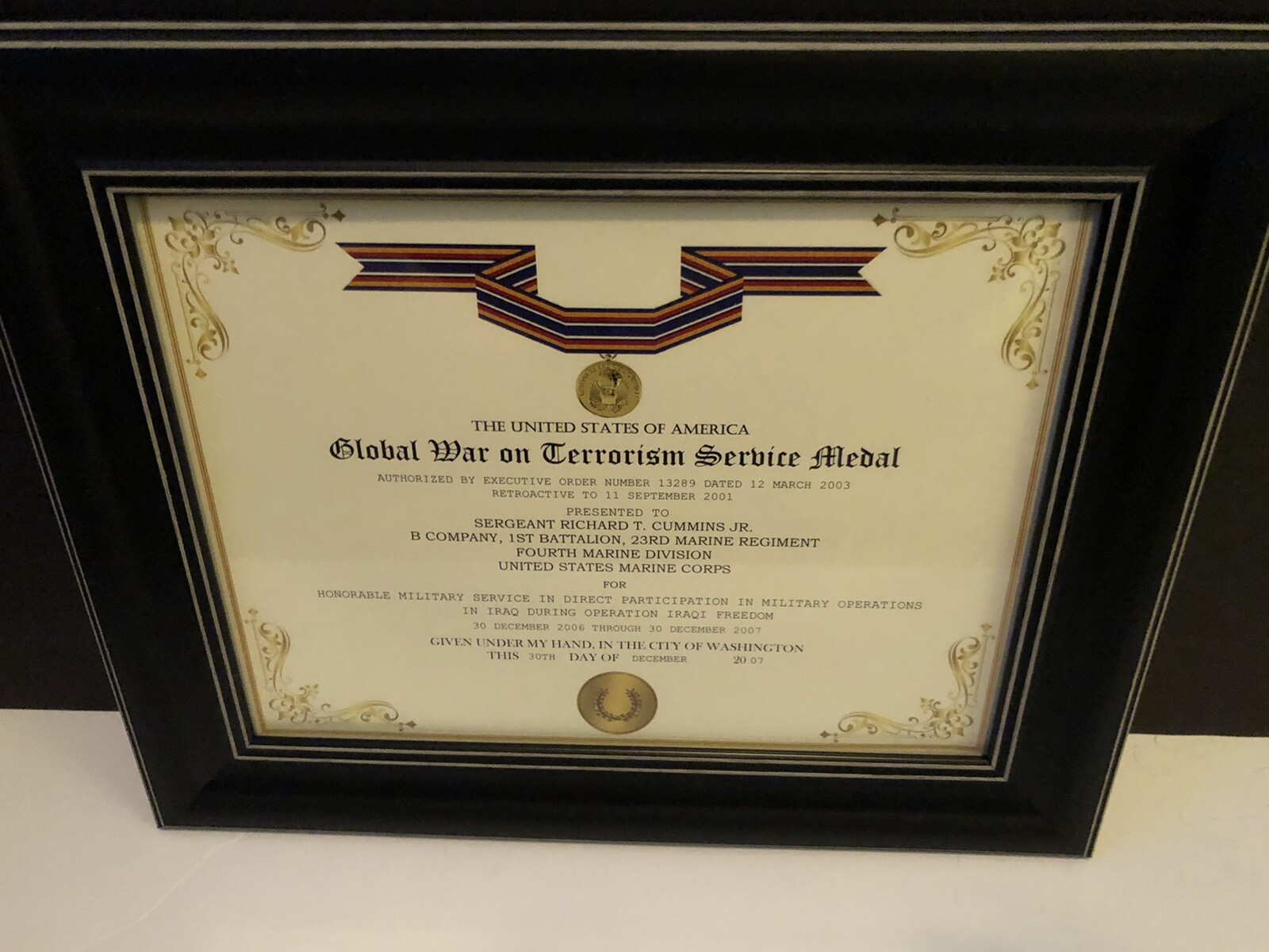 GWOT SERVICE MEDAL COMMEMORATIVE CERTIFICATE w/Free Printing | eBay