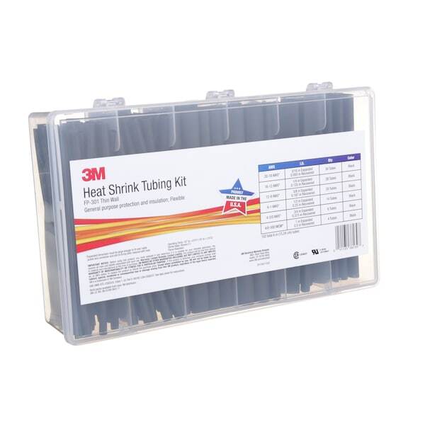 3M Fp301-3/16 To 1-Black-5-102 Pc Kits Heat Shrink Tubing Kit, Black, 6 ...