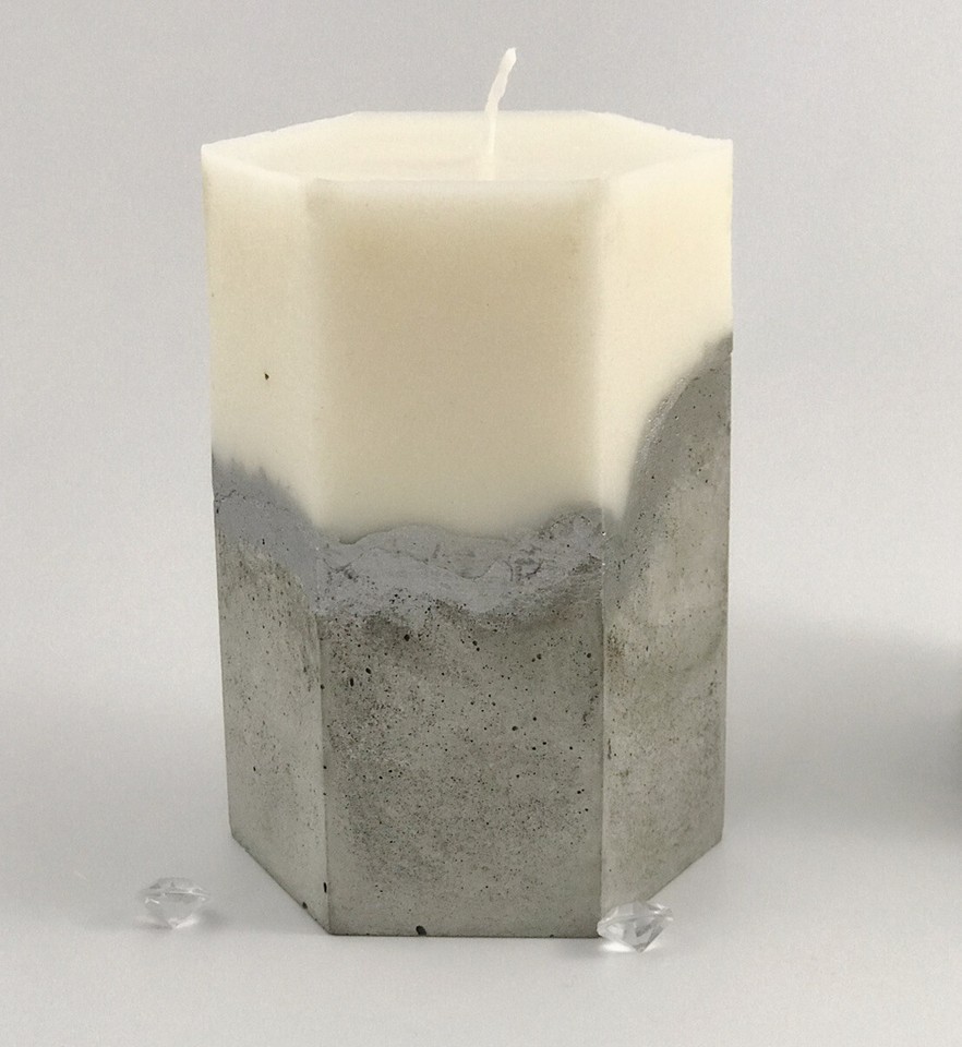 4 Pcs Handmade Hexagon Wax and Concrete Pillar Candles and Round Plate ...