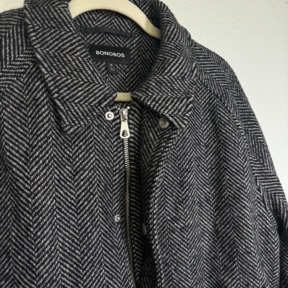 Bonobos Jacket Mens Medium Bomber Coat Herringbone Manteco Italian Wool ...
