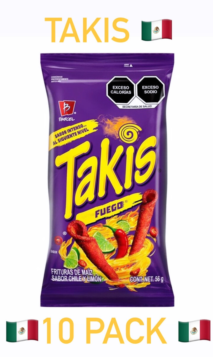 Takis fuego versión mexicana Paquete de 10 bolsas de 1.97oz 56 gramos ...