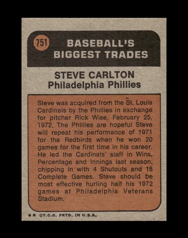 1972 Topps Set-Break #751 Steve Carlton EX-EXMINT *GMCARDS* | eBay