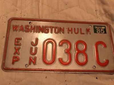 1985 WASHINGTON HULK LICENSE PLATE 038C | eBay