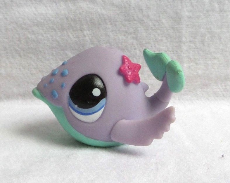 LITTLEST PETSHOP LPS #1134 HASBRO WHALE BALEINE MAUVE VERT ETOILE PRUNE ...