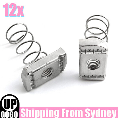 12Pcs M8 x 6mm Stainless Steel Spring Channel Nuts Unistrut Type Zinc ...