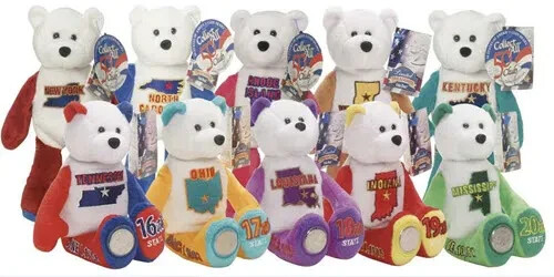 COIN BEARS Set of 50 Plush State Quarter Coin Bears LIMITED TREASURES ...