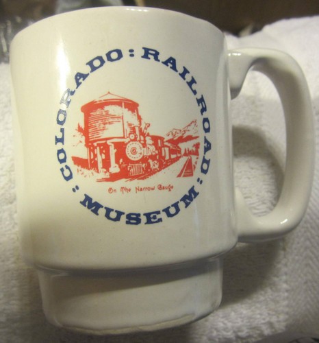 1 ad ceramic COLORADO RAILROAD MUSEUM,Coffee Cup Mug, Vtg Train narrow ...