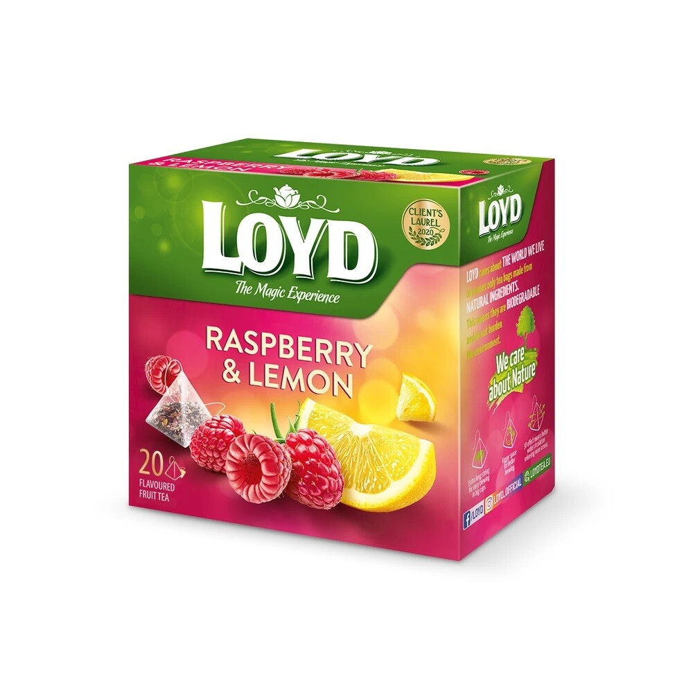 LOYD Raspberry & Lemon Fruit Flavor Tea 20 Pyramid Teabags Box 16 X 40g ...