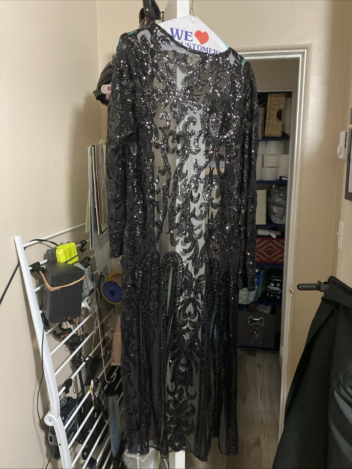 Southern Fried Chics Black Sequin Duster 3XL | eBay