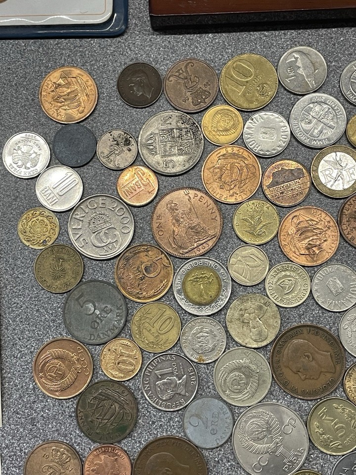 JOB LOT OF COIN COLLECTION UK WORLD COINS House Clearance BANK NOTES ...