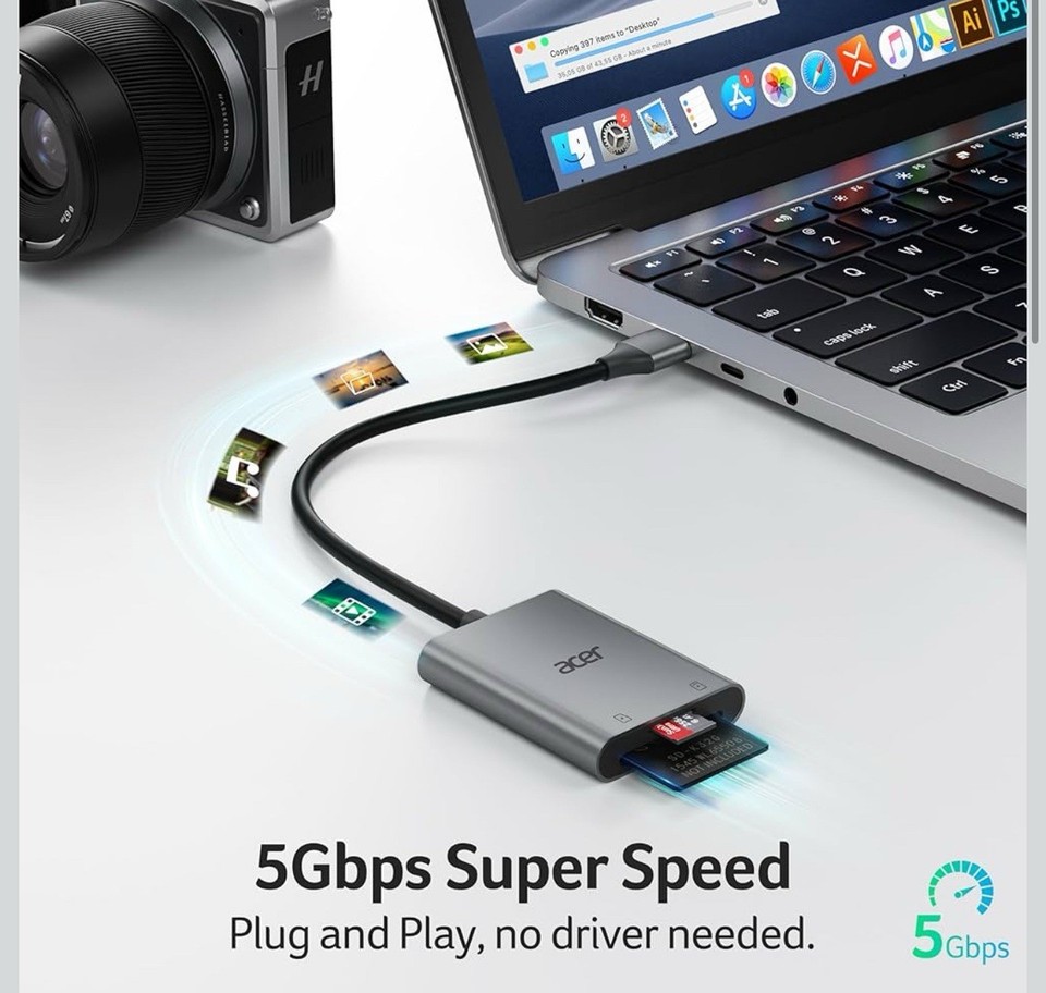 Acer USB A 3.0 to Micro Memory Card Reader, Aluminum Dual Slot SD to ...