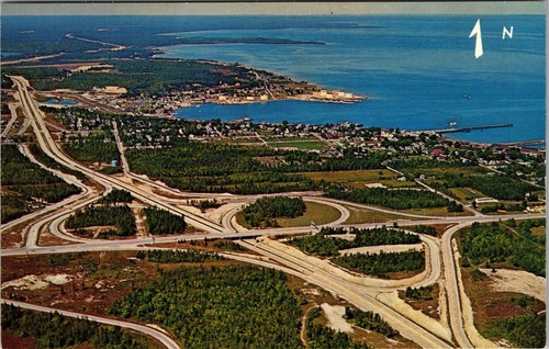 St Ignace MI-Michigan, Aerial View Town Area, Vintage Postcard | eBay