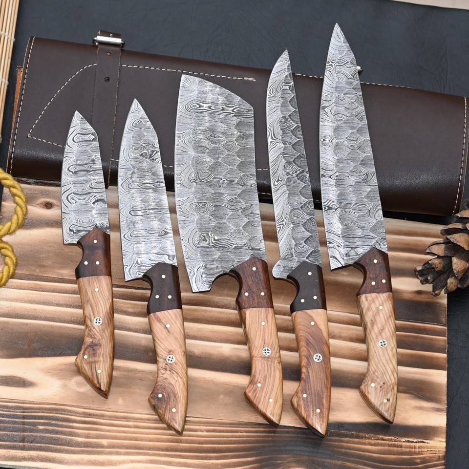Custom Handmade CHEF KNIFE Set Kitchen Knives Cutlery Forged Damascus ...