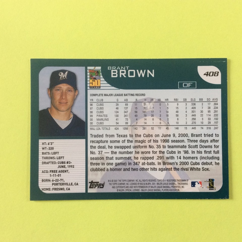 2001 Topps #408 Brant Brown Milwaukee Brewers | eBay