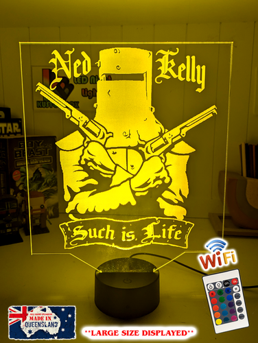 NED KELLY OUTLAW LEGEND WANTED 3D LED NIGHT LIGHT BAR Room Mancave Lamp ...