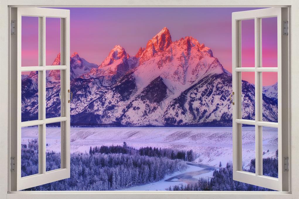 Mountains At Dusk 3D Window View Decal WALL STICKER Art Mural Nature ...