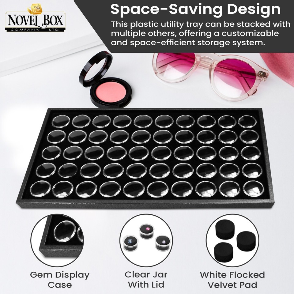 Novel Box Jewelry Stackable Black Plastic Utility Tray With Gem Jar Insert | eBay