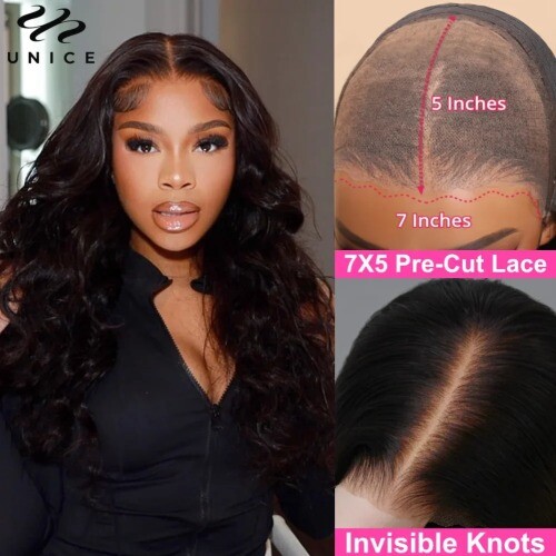 7x5 Lace Closure Wig Pre Bleached Knots Pre Cut Glueless Wig Human ...