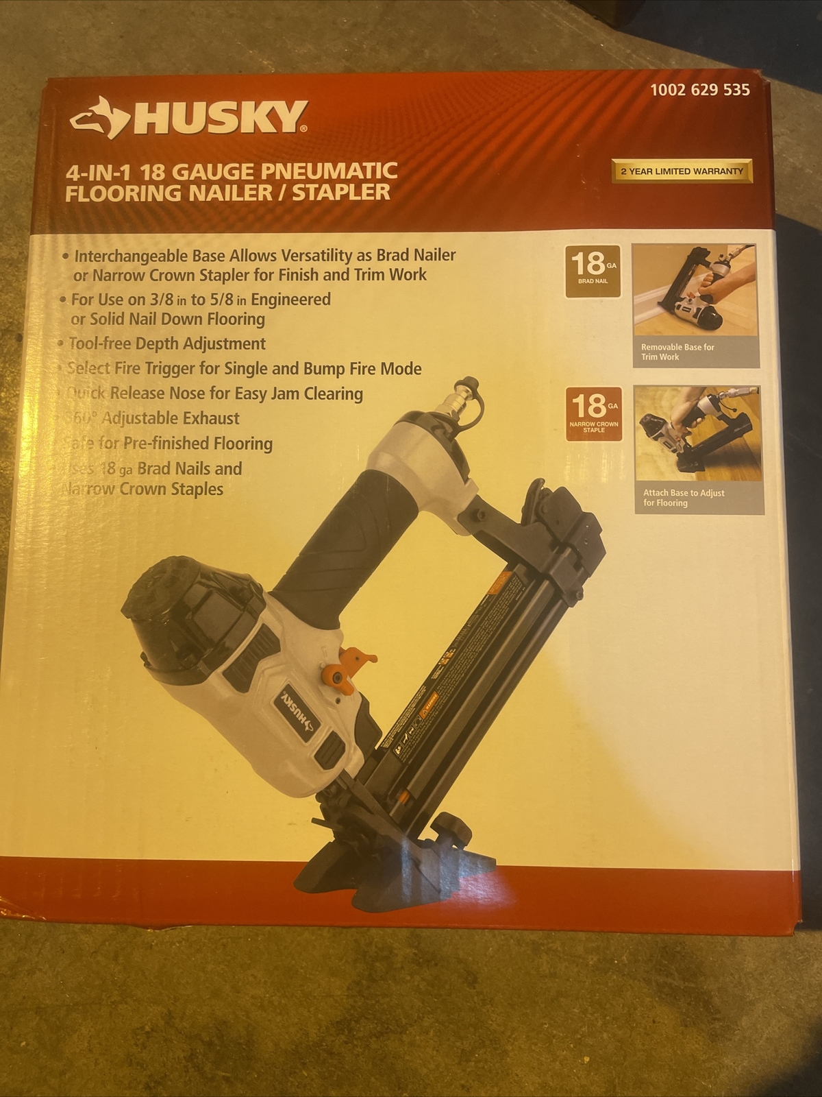 Husky 18-gauge 4-in-1 pneumatic flooring nailer/stapler 100 262 9535 NEW