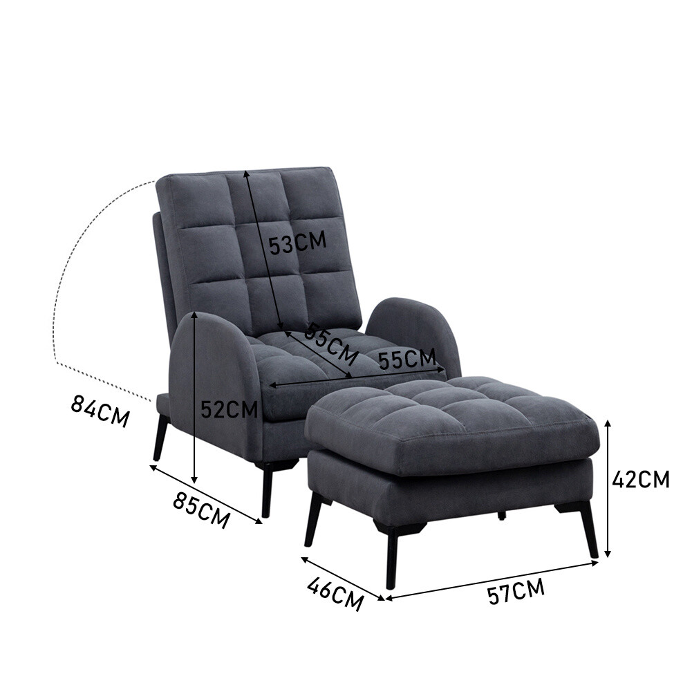 Cube Cushion Upholstered Sofa Bed Single Recliner Chair Lounger Sleeper ...