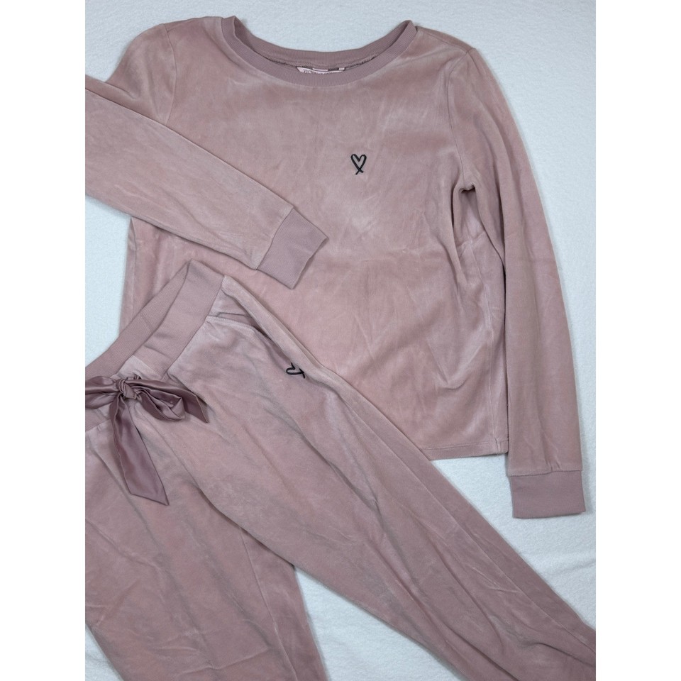 Victorias Secret Pink Velour Lounge Set Top Pants Heart Logo XS Open ...