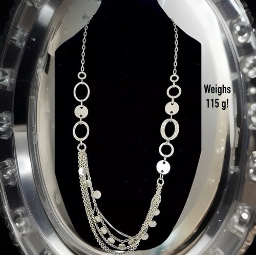 VTG Retro Multistrand Layered Long Coin Necklace Chains Silver Tone ...